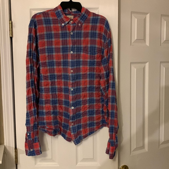 Relwen | Tops | Relwen Women Gauzy Long Sleeve Red Blue Button Down ...